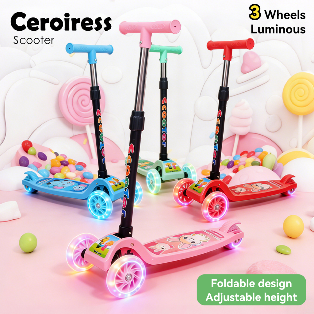 Outdoor Cartoon Doodle Kids Scooter with LED Light-Up Wheels Luminous ...