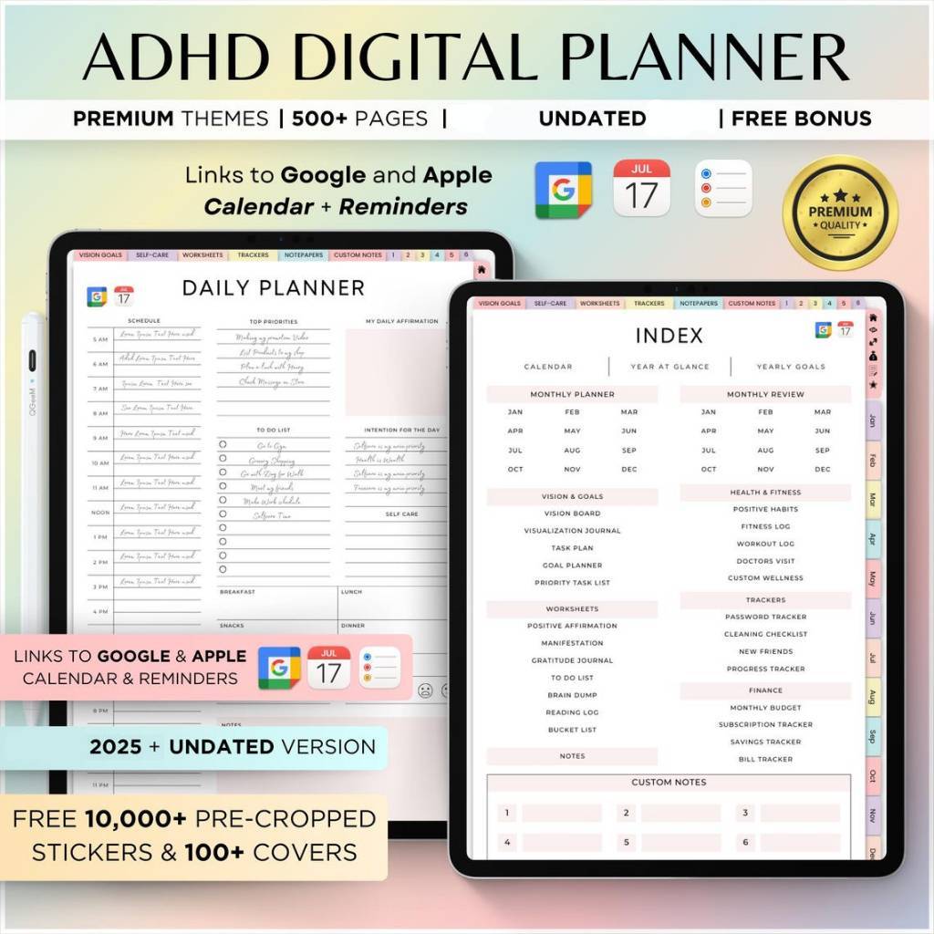 Undated ADHD Digital Planner (made by an ADHDer) for iPad + Android ...