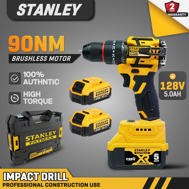 STANLEY [2 Battery] Cordless Drill 128v Impact drill set heavy duty ...