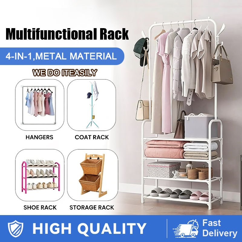 Coat Rack Clothes Hanger With Wheel All-in-one Cloth Hanger Floor ...