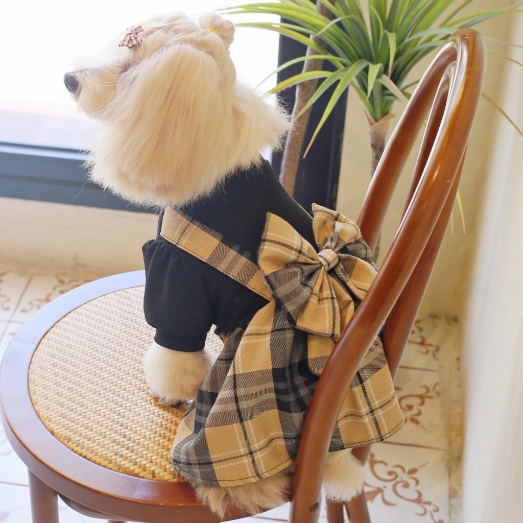 Korean Style Plaid Bow Dog Dress for Small Dogs Teddy Poodle | Shopee ...