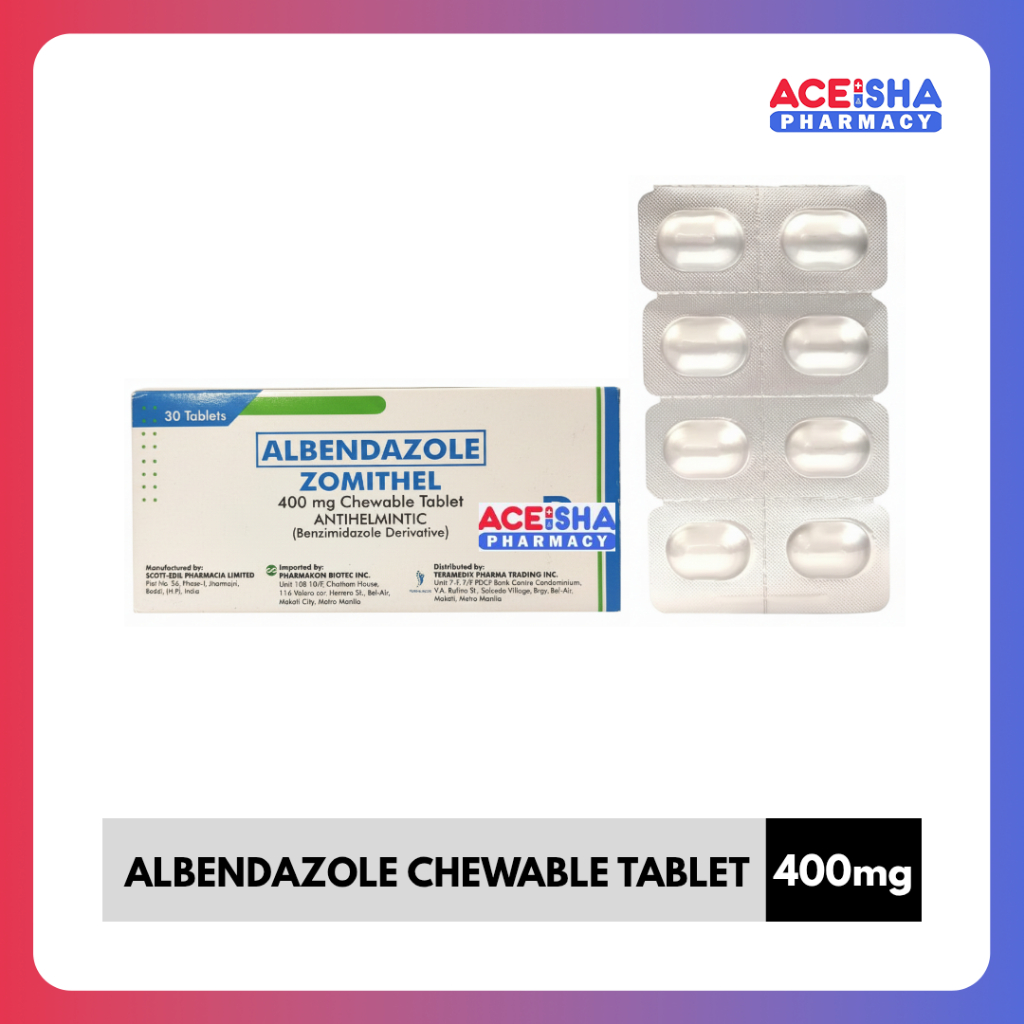 ZOMITHEL 400mg Chewable Tablet -Albendazole For Antihelmintic x 30 ...
