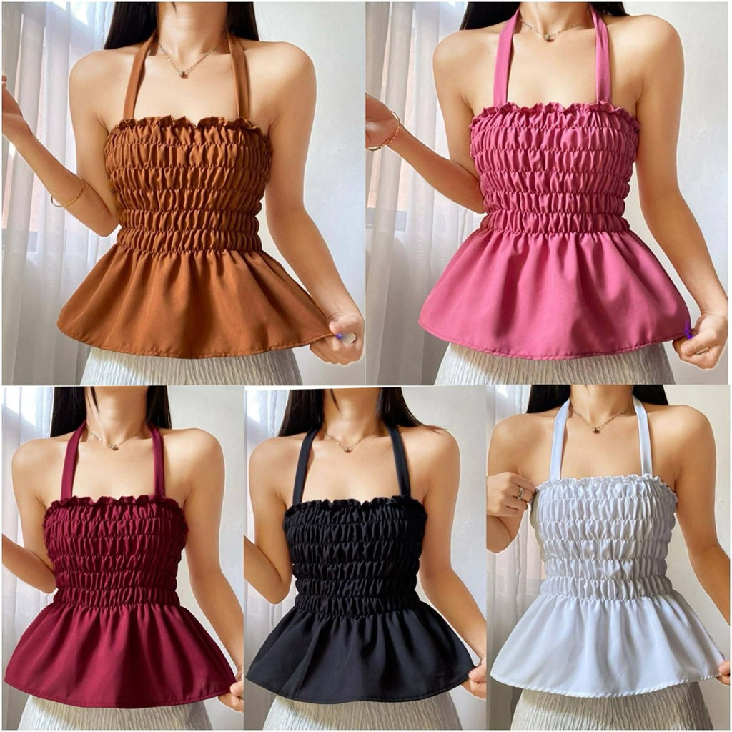 Zoey Halter Tube Smocking Top up to Medium fit | Shopee Philippines