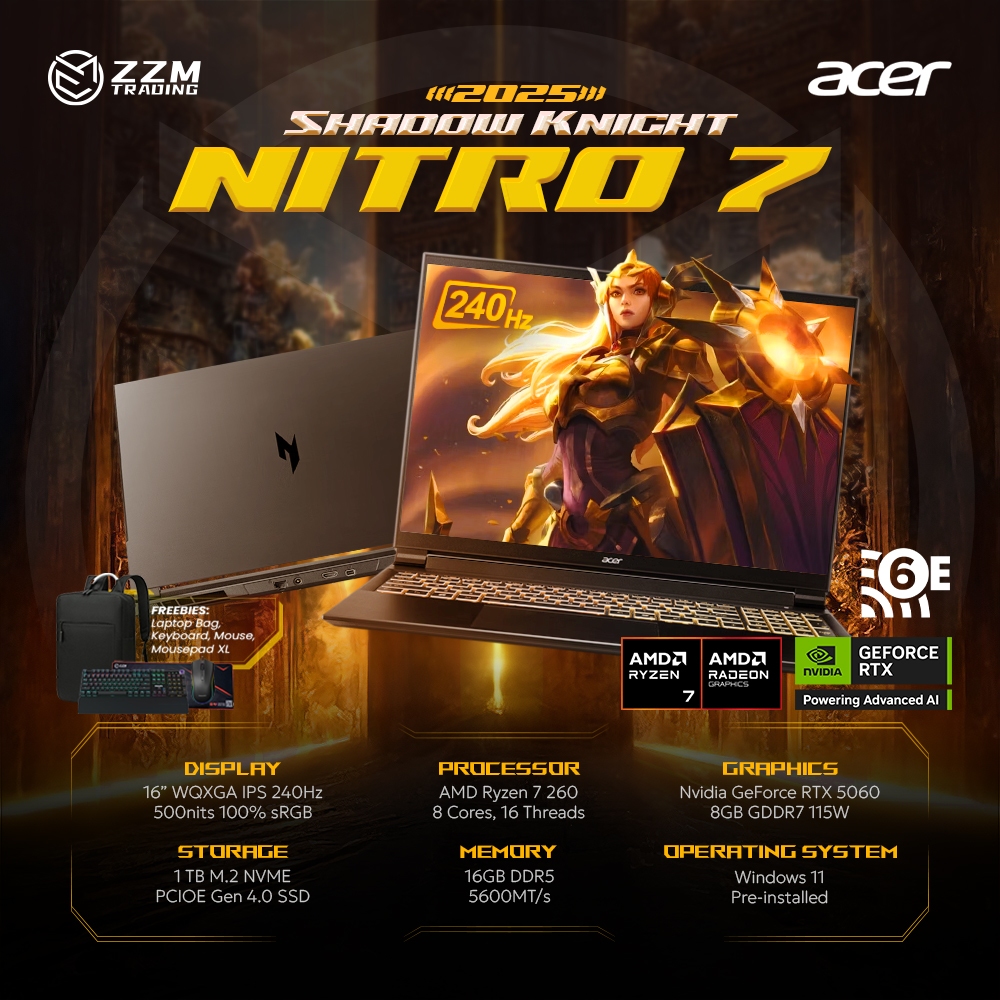 Acer Shadow Knight Dragon 7 2025 Ryzen 7 RTX 5060 16" 2.5K 240Hz 16GB ...