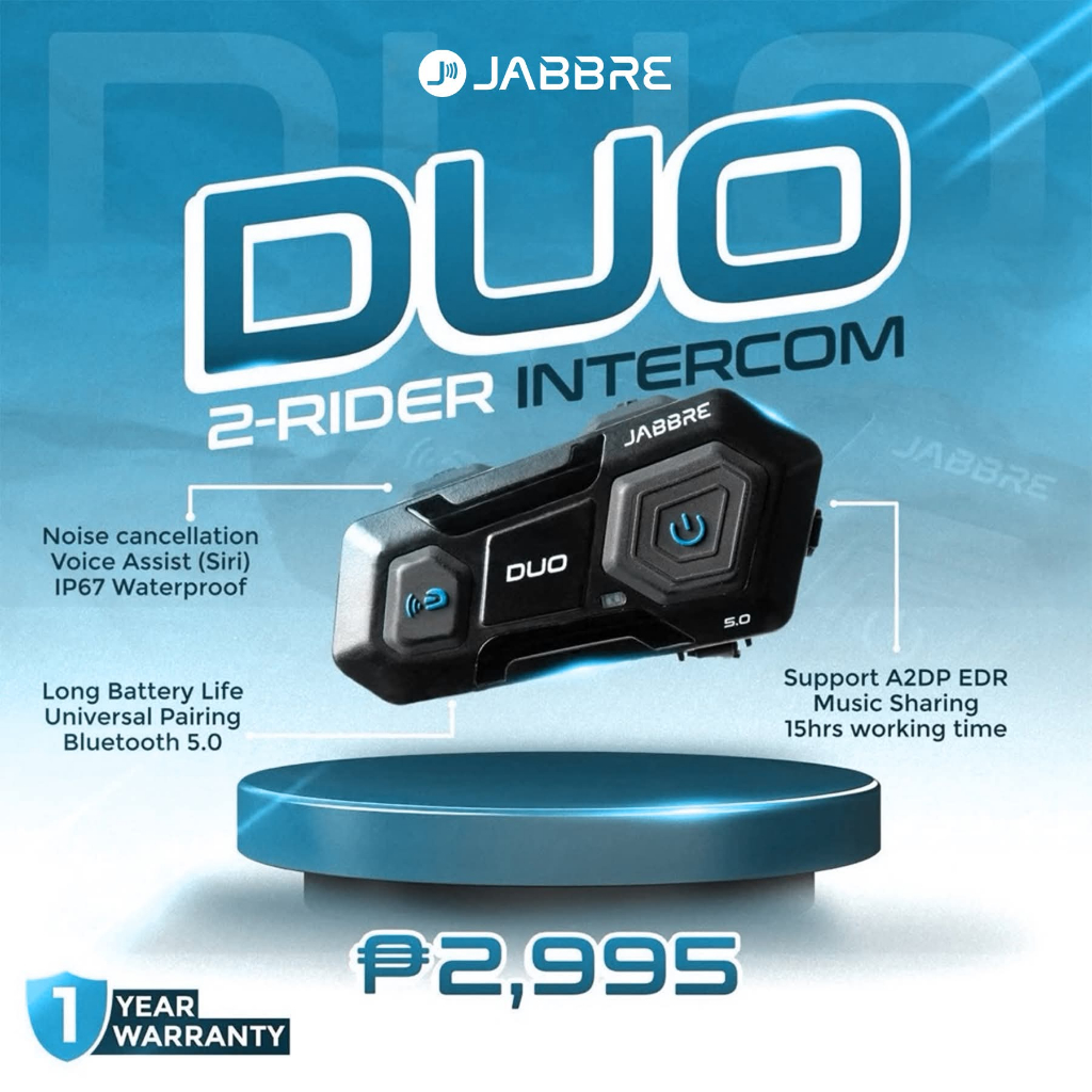Jabbre DUO | 2-Rider Intercom | Noise Cancellation | IP 67 Waterproof ...