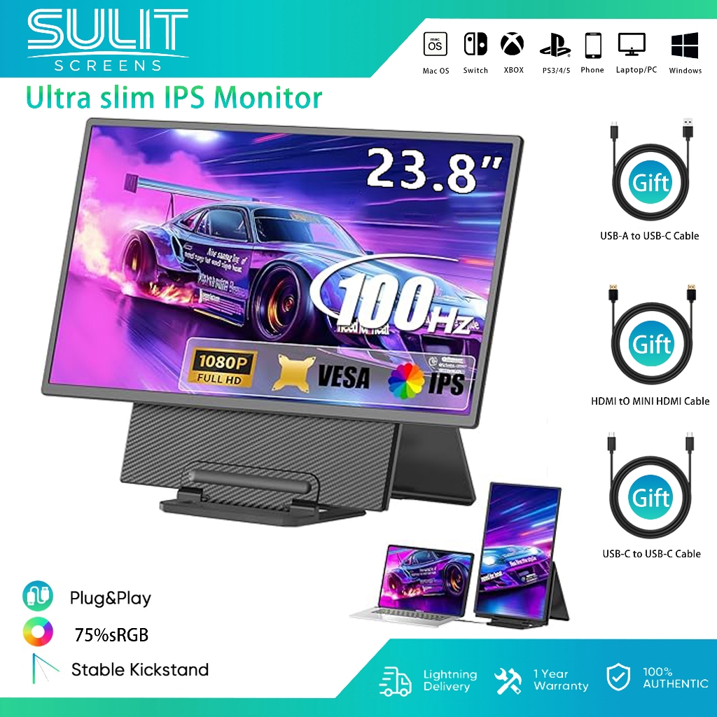 23.8-inch portable monitor, 1080P FHD 100Hz IPS laptop expansion screen ...