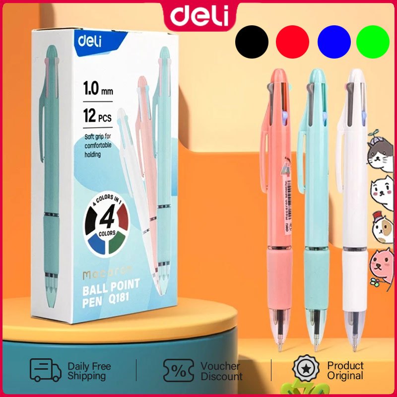 Deli 4 Colors In 1 Ballpoint Pen 1PCS 1.0mm EQ181 | Shopee Philippines