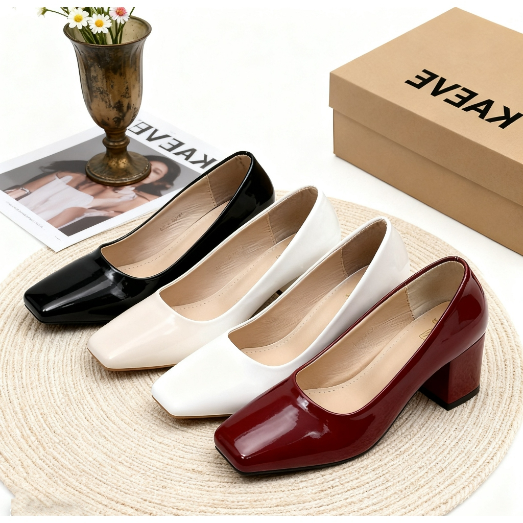 「KAEVE」2 INCH square toe glossy leather heels for women KH-222 | Shopee ...