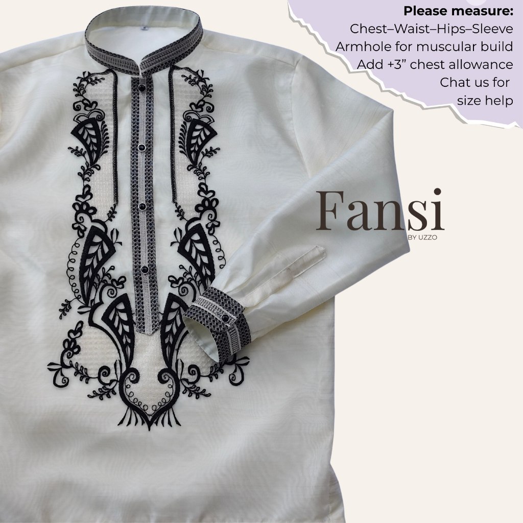 Barong Tagalog Modern Pitsera Collar Black Burda High Quality Formal ...