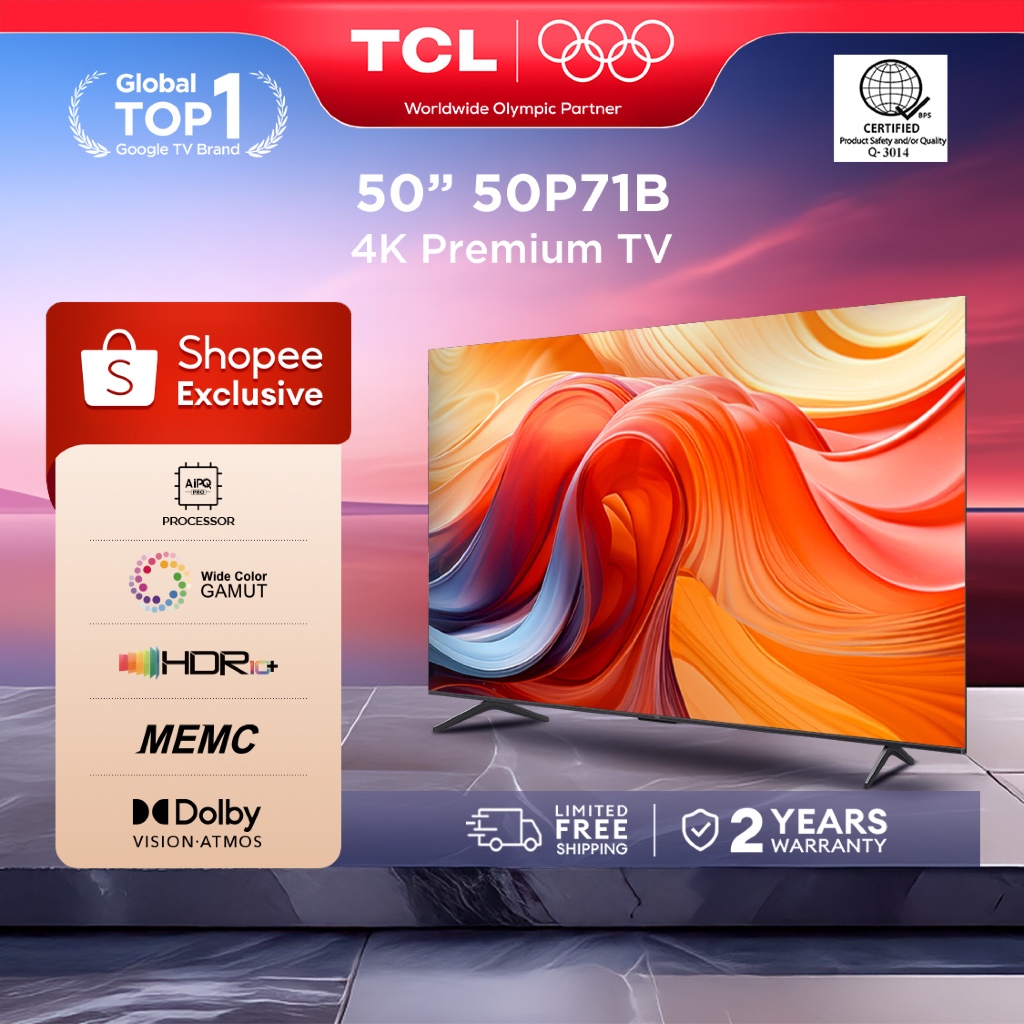 [Shopee Exclusive] TCL 50P71B 4K Smart Google TV (HDR10+, 120Hz Game ...