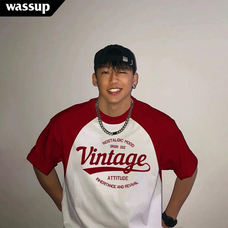 WASSUP T-shirt For Men Raglan Short Sleeve American Retro Tee Series ...