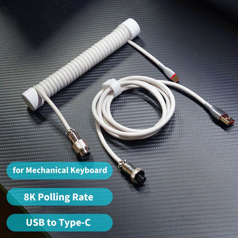8K Coiled Keyboard Cable Type-C Braided with Detachable Aviator ...