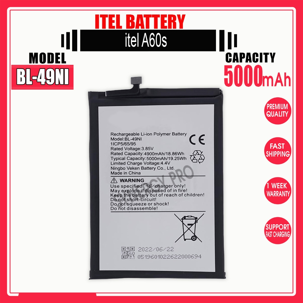 BL-49NI BATTERY FOR ITEL A60S BATTERY MODEL BL-49NI 5000MAH CAPACITY ...