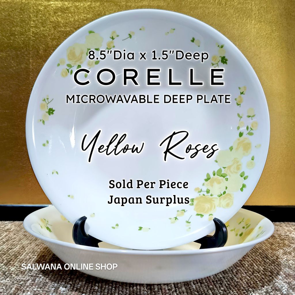 8.5" CORELLE USA YELLOW ROSES MICROWAVABLE DEEP PLATE • JAPAN SURPLUS ...