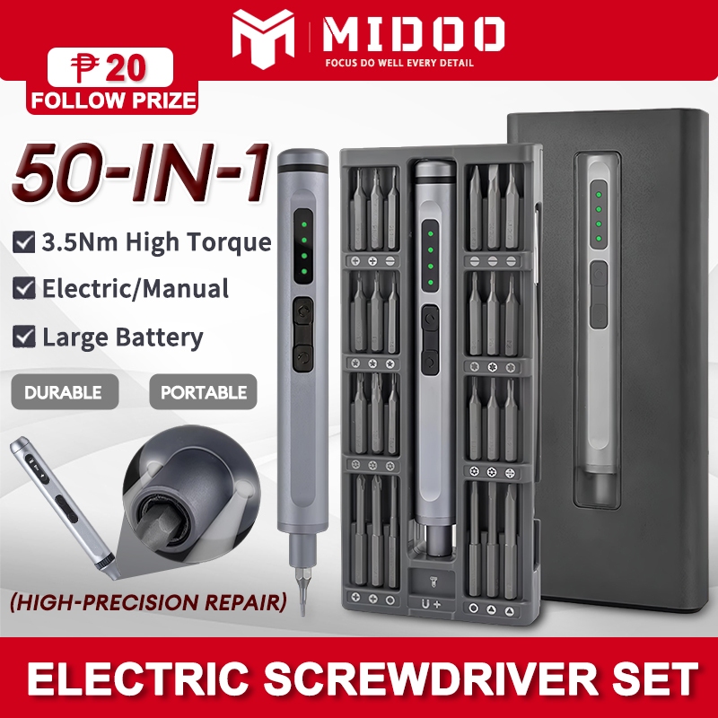 MIDOO Mini Cordless Screwdriver Set 50Pcs USB Charging Electric Hand ...