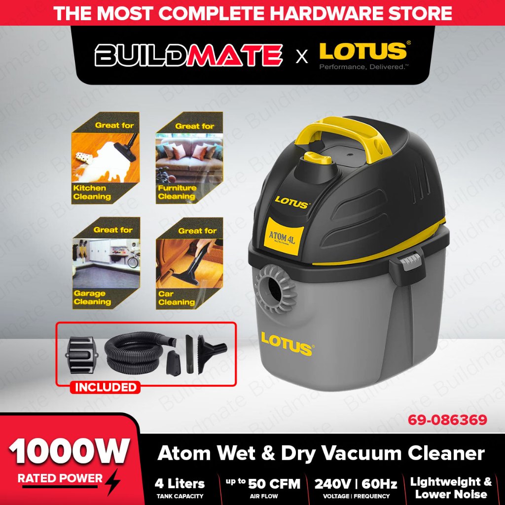 Buildmate x LOTUS 4L 1000W Vacuum Cleaner Wet & Dry - Dust Dirt Self ...