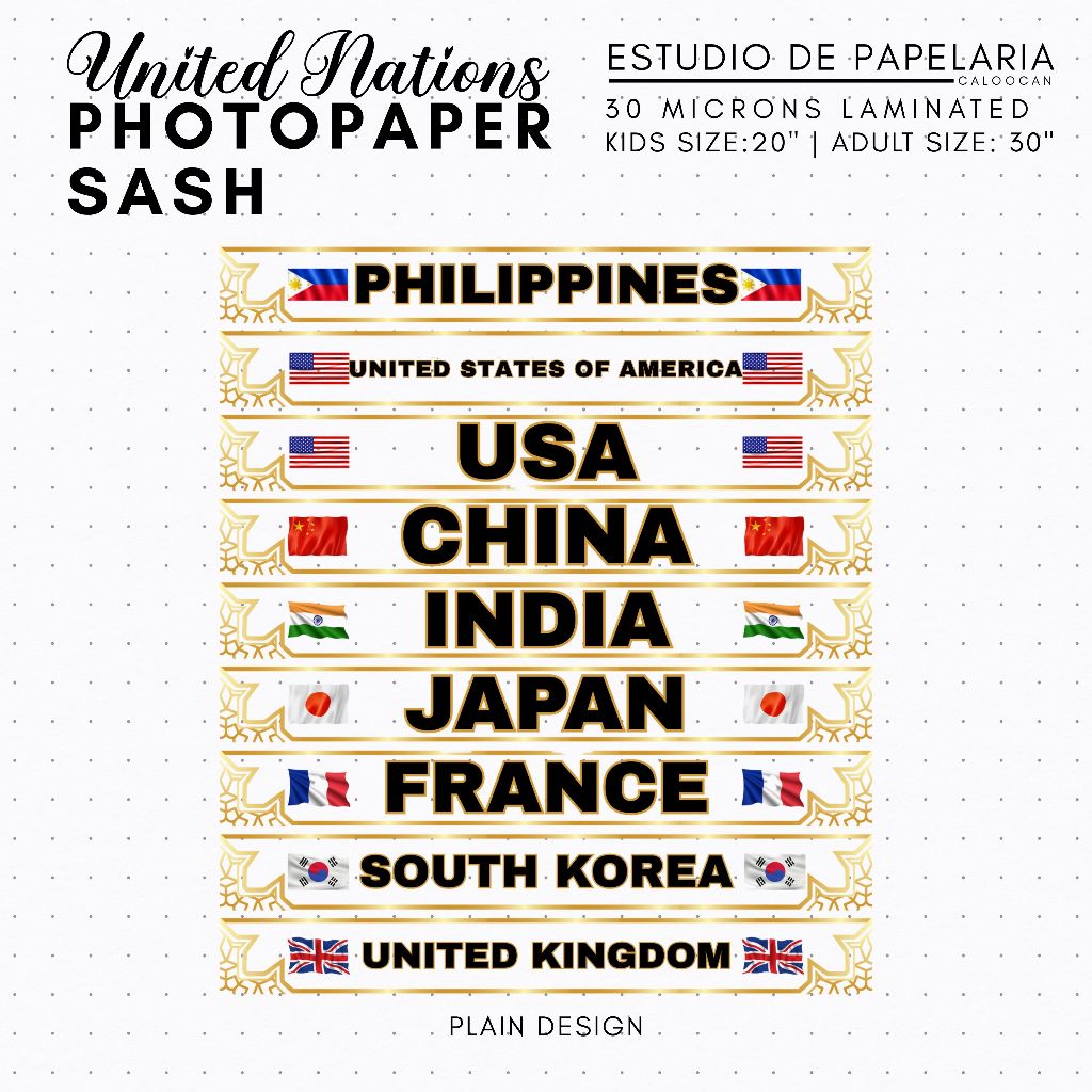 Estudio |United Nations Photopaper Sash – Laminated Plain or Colored ...