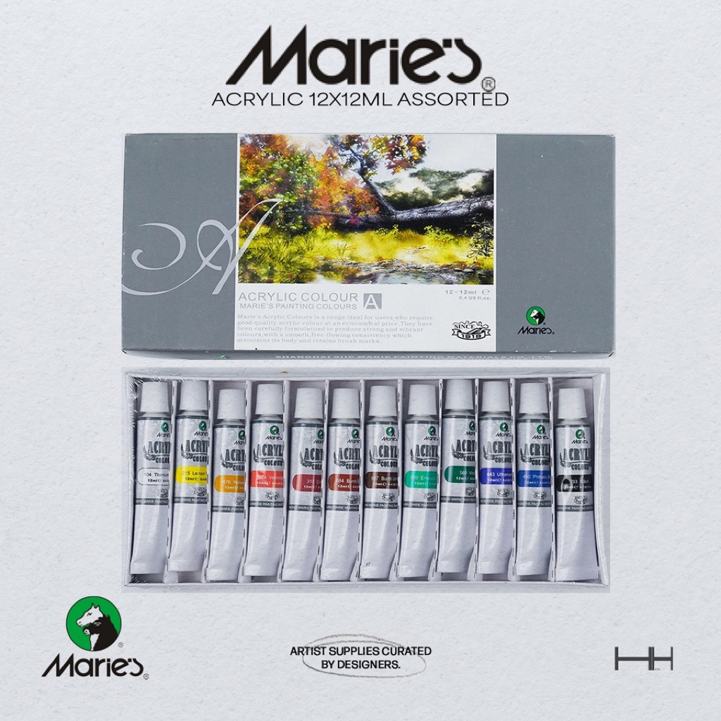 Marie's 12x12ml Assorted Acrylic, Oil or Gouache Paint Set | Shopee ...