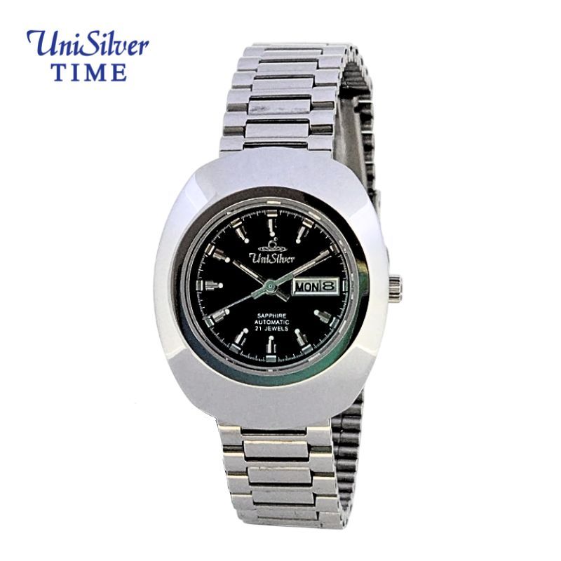 UniSilver TIME Womens Silver/Black Analog Automatic Stainless steel ...