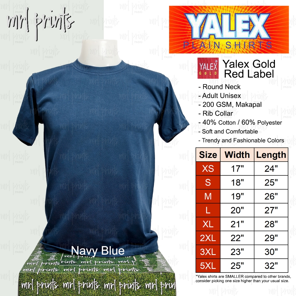 Yalex Plain Shirt Navy Blue Red Label Gold Makapal Premium Unisex ...