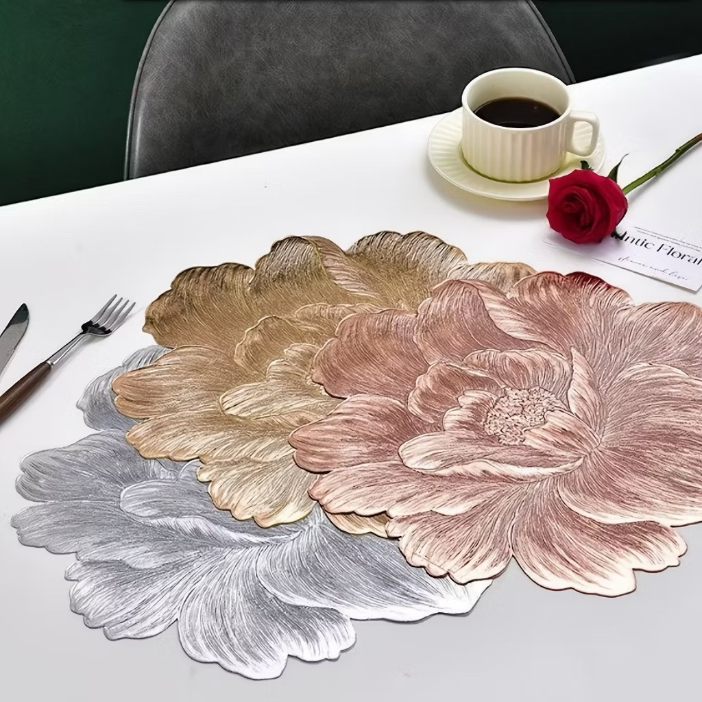Gold Lotus Placemat Extra Thick Dinning Table Mat Waterproof PVC Luxury ...