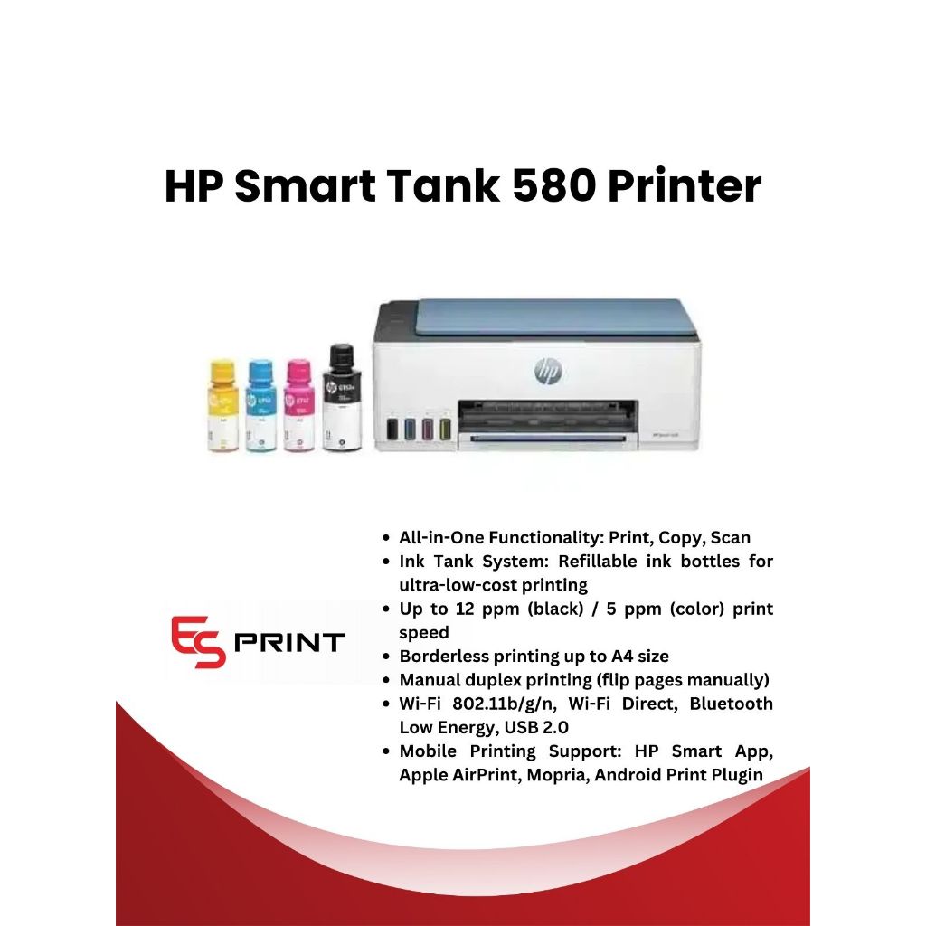 HP Smart Tank 580 | Print, Scan, Copy with Spill-Free Ink System & Wi ...