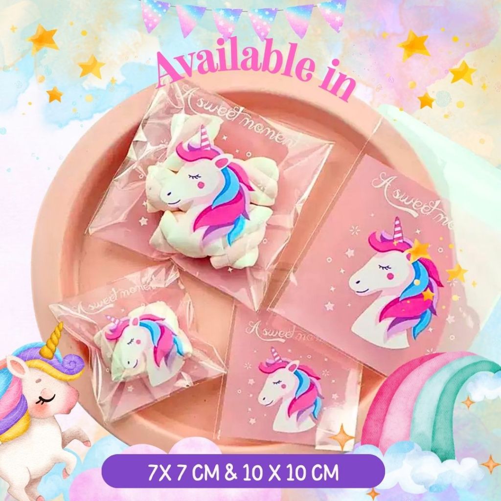 FP1571 (100pcs) Sweet Unicorn Cookie 10x10 CM 7x7 CM Pastry Bag Food ...