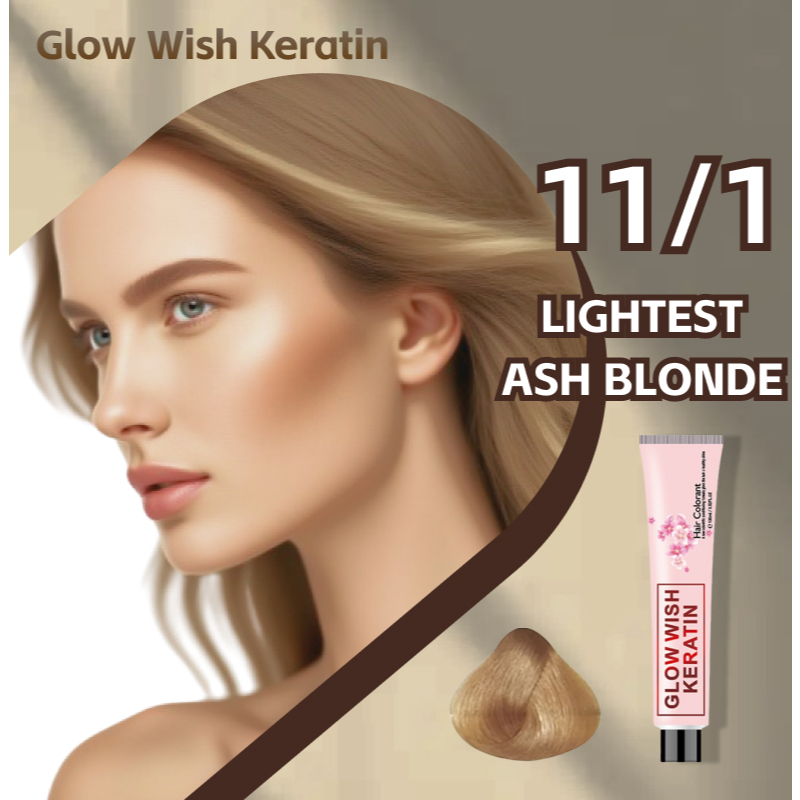 【Glow Wish Keratin】Lightest Ash Blonde Hair Color with Oxidant (11/1 ...