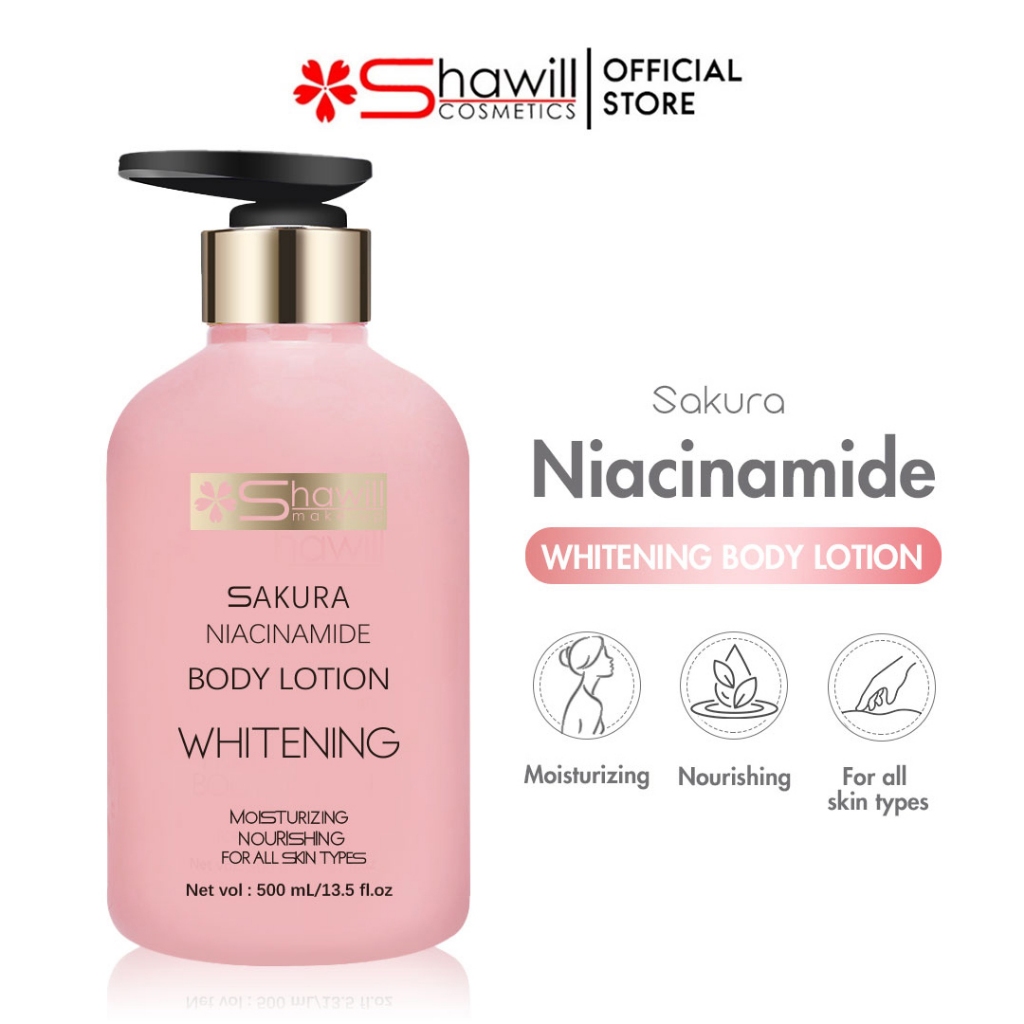 Shawill Cosmetics Sakura Niacinamide Body Lotion Care 500ml Whitens Moisturize S8004 | Shopee ...