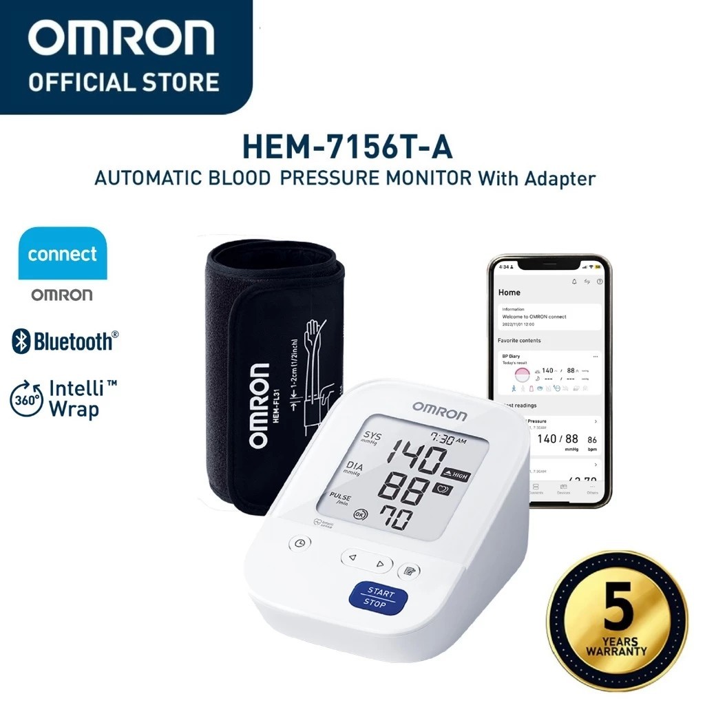 Omron HEM-7156T-A Automatic Upper Arm Blood Pressure Monitor BPM Digital w/ Bluetooth ...