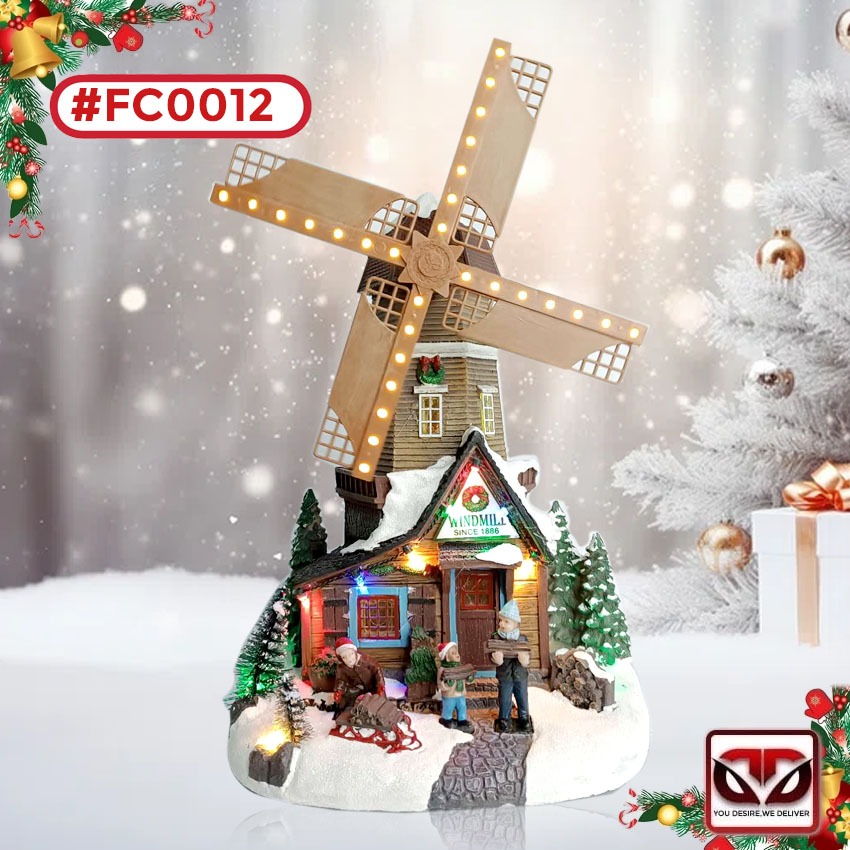 FC0012 LED Lighted Animated and Musical Windmill Christmas Village ...