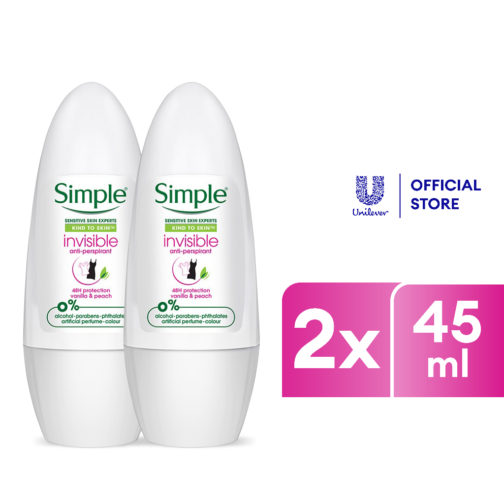 [BUNDLE OF 2] Simple Antiperspirant Roll-on Deodorant Invisible 45ml ...