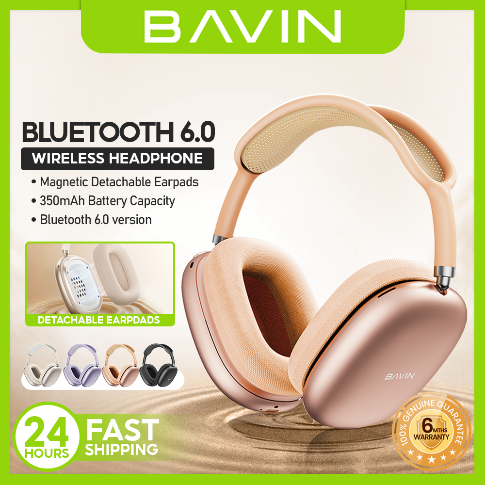 BAVIN BH70 Wireless Bluetooth6.0 Headphones | 30H Playtime Hi-Res w/Mic ...