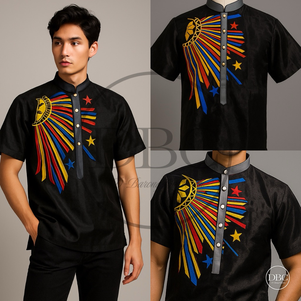 MODERN POLO BARONG SINAG BLACK WITH LINING | Shopee Philippines