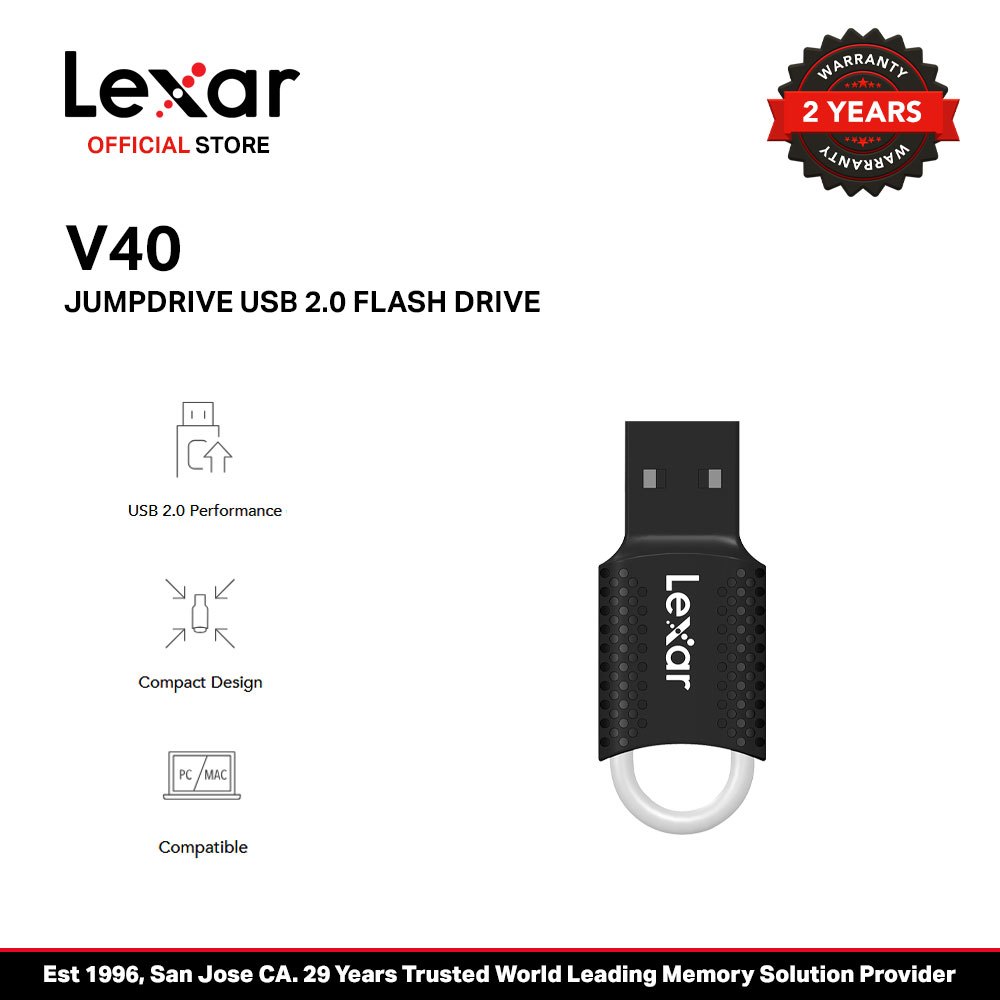 Lexar JumpDrive V40 32GB/64GB/128GB Plug-and-Play USB 2.0 Flash Drive ...