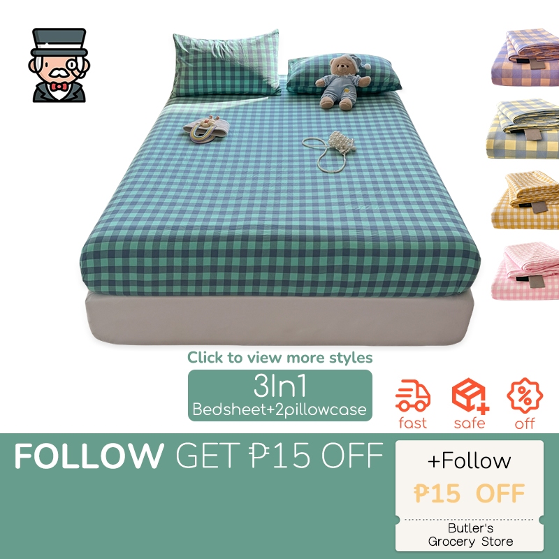 Butler's 3in1 bed sheet Plaid elastic strap bed sheet Comfortable skin ...