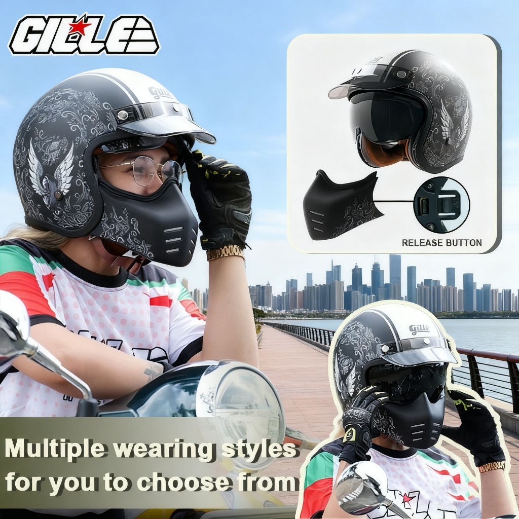 GILLE OP12 VENERY Combined full face helmet Classic Motorcycle Vintage ...