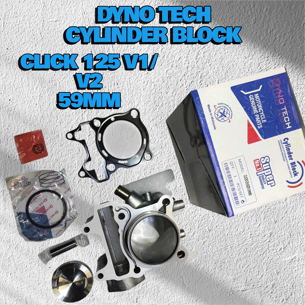 DYNO TECH CYLINDER BLOCK STEEL TYPE FOR CLICK125 V1/V2 STD 52.4MM AND ...