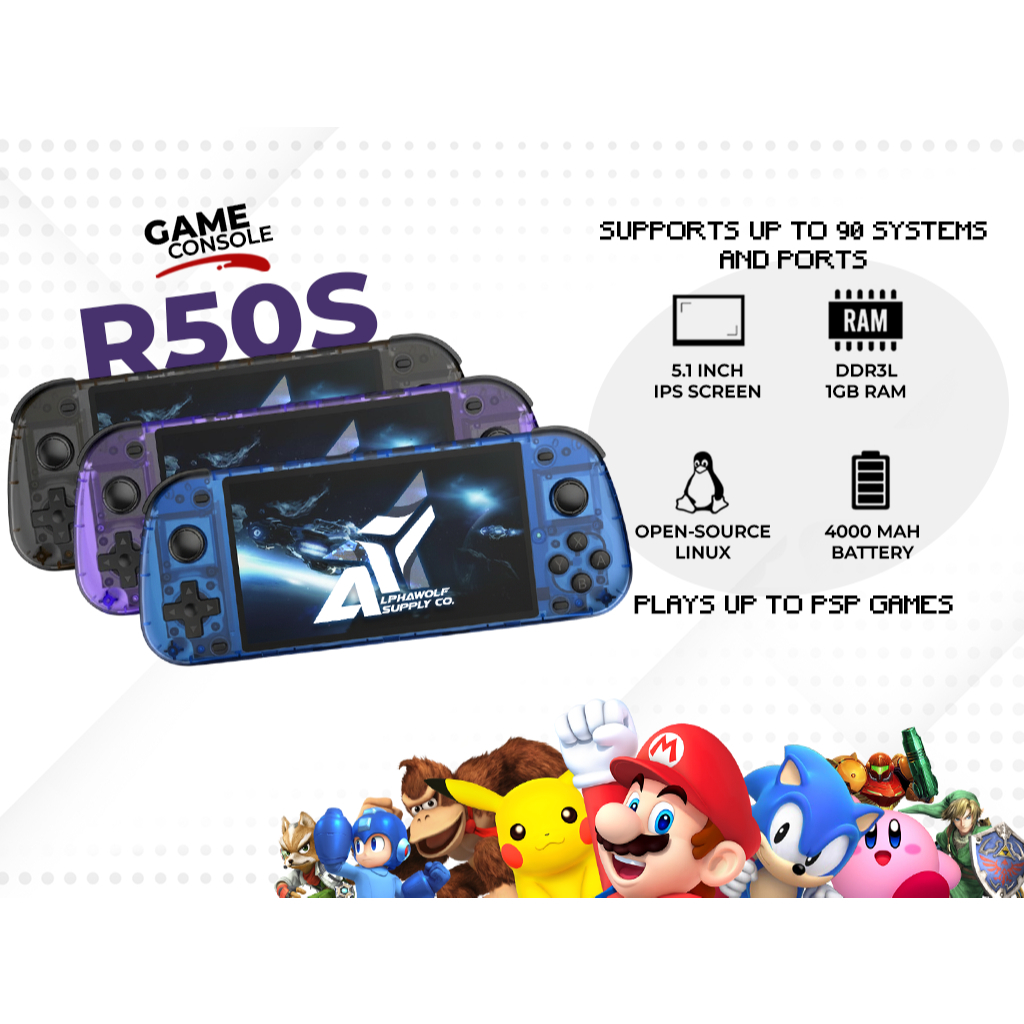 Alphawolf | Game Console R50S Retro Handheld Game Console Linux System ...
