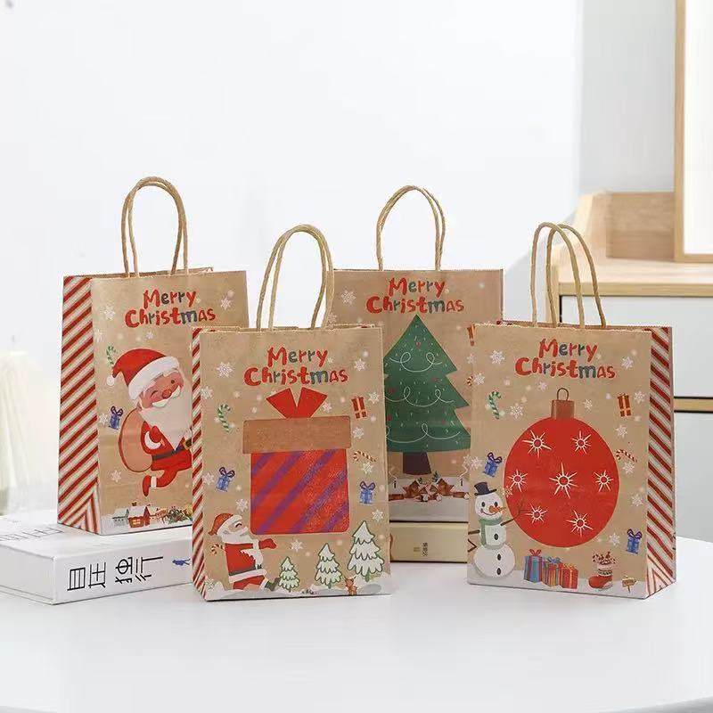 12pcs Christmas Kraft Paper Bag Christmas Eve Candy Apple Gift Handbag ...