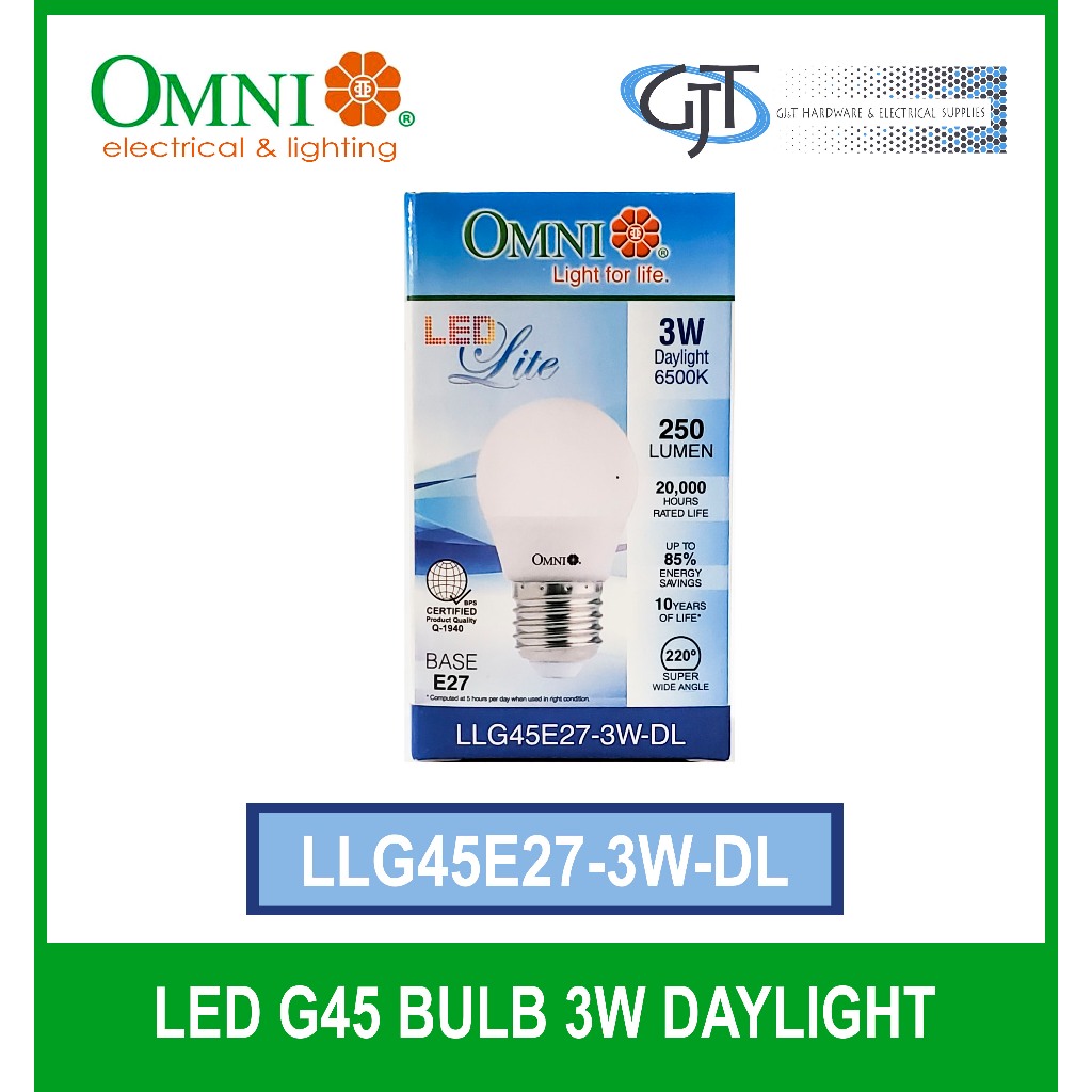 OMNI LED G45 Bulb 3W - LLG45E27-3W-DL / DAYLIGHT (WHITE)(6500K) / E-27 ...