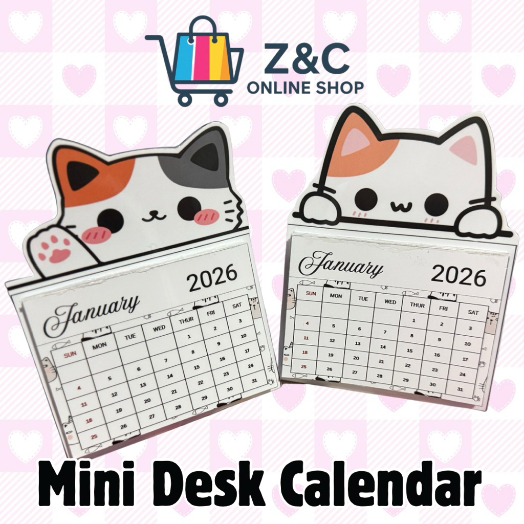 Kawaii Cat Mini Desk Calendar 2026 | Portable Planner Standee | Perfect ...