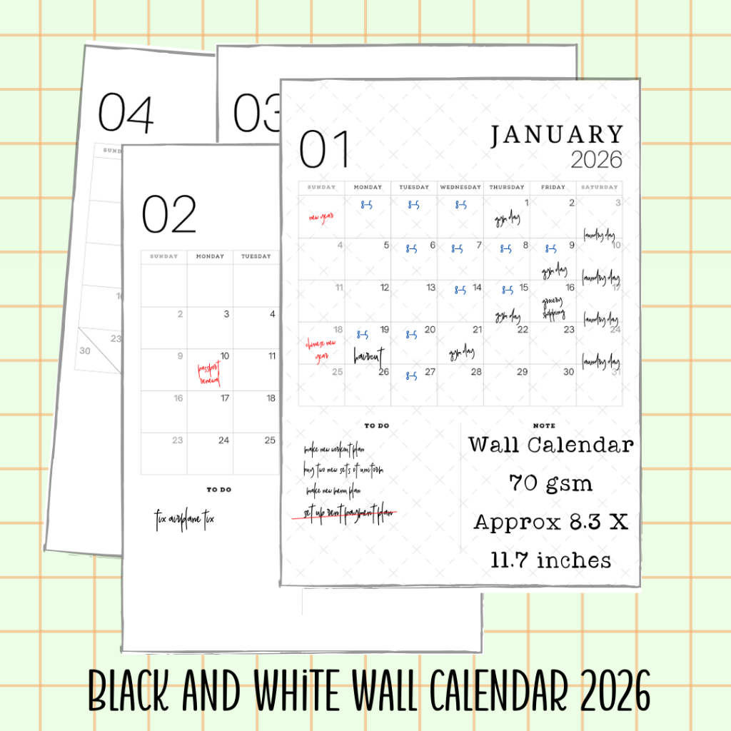Black and White Wall Calendar 2025/2026 Planner | Shopee Philippines