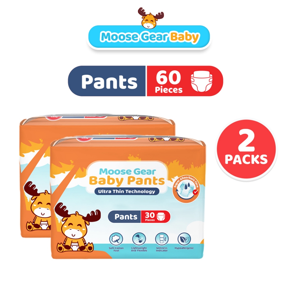 Moose Gear Baby Pants Diaper 60pcs (2PACKS) Hypoallergenic Super ...