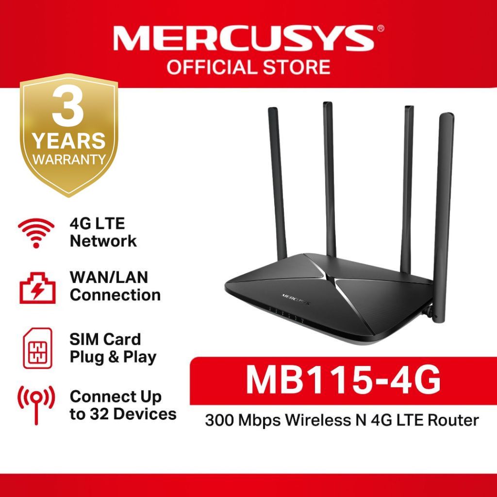 Mercusys Official | MB115-4G | 300 Mbps | Wireless N | 4G | LTE | Wi-Fi ...