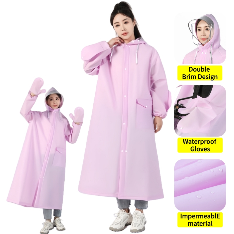 Long Raincoat, Hooded And Thickened Double Brim Raincoat Against ...