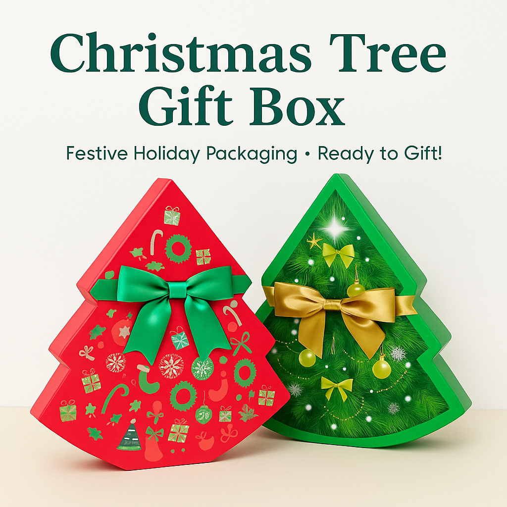 Christmas Tree Gift Box | Festive Holiday Packaging with Ribbon | Red ...