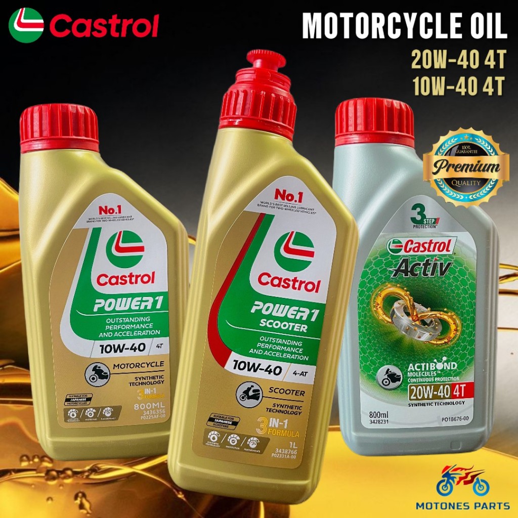 Castrol Power 1 Scooter 10W-40 1L & Activ Essential White 20W-40 0.8L ...