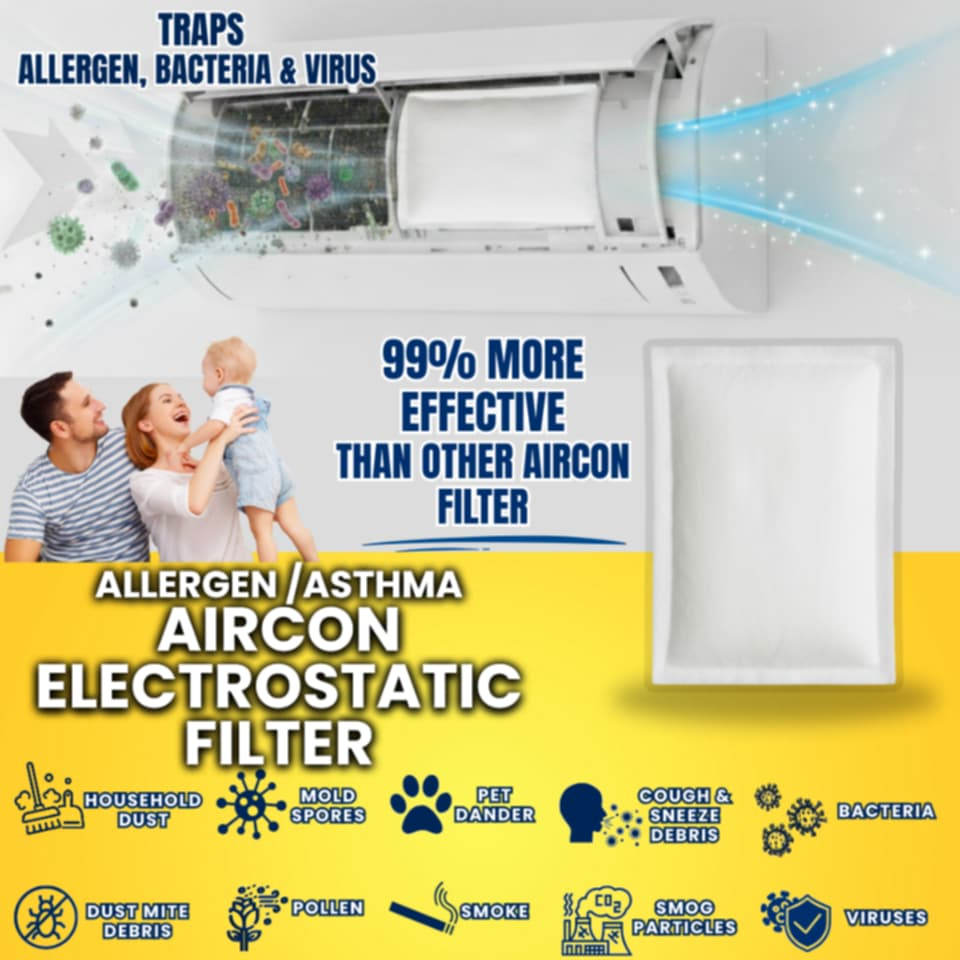 ALLERGEN / ASTHMATHIC AIRCON ELECTRO STATIC DUST FILTER ( 2 pcs Filter ...