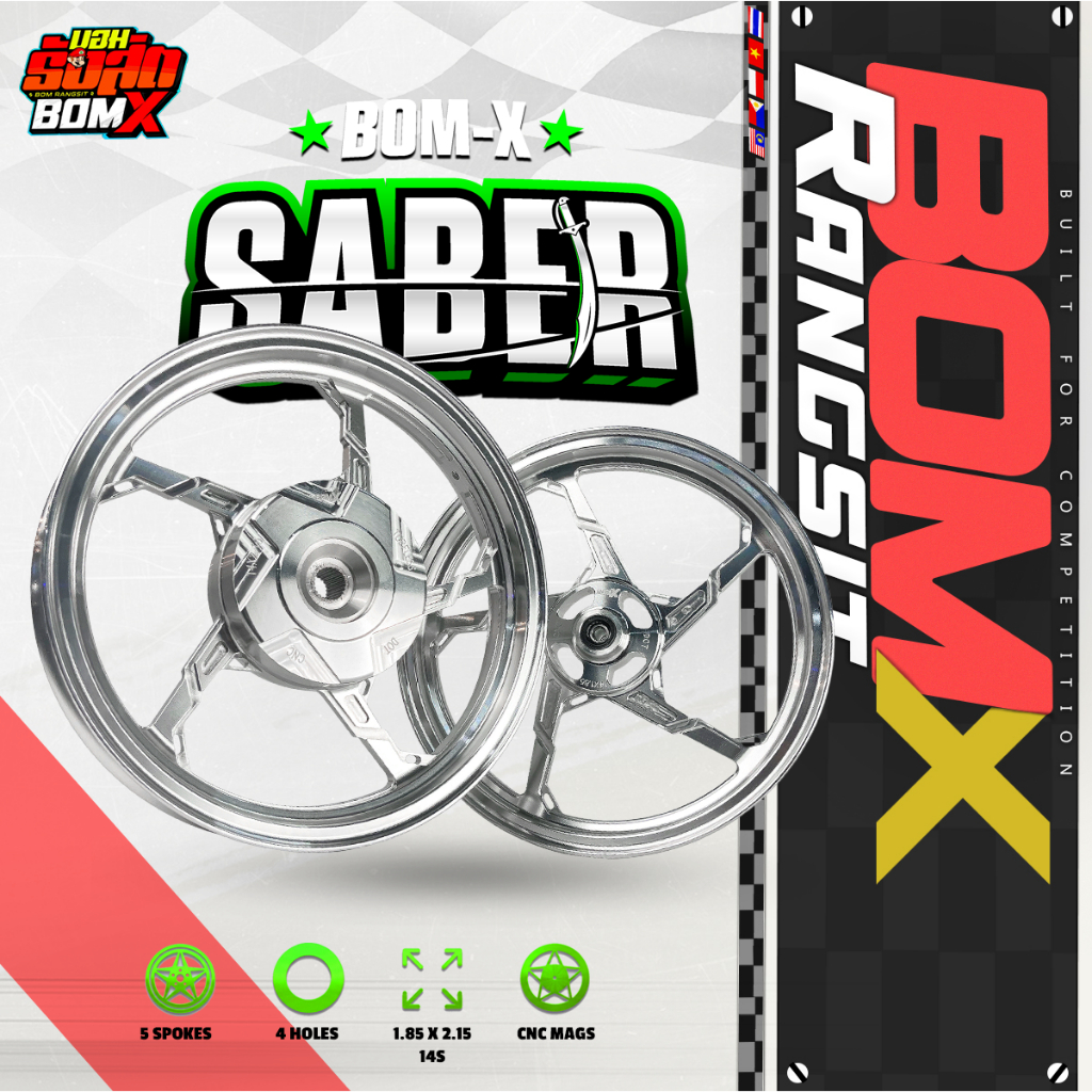 Bom Rangsit BomX Saber Cnc Mags Click 125/150| Mio/Sporty 14s 5 Spokes ...